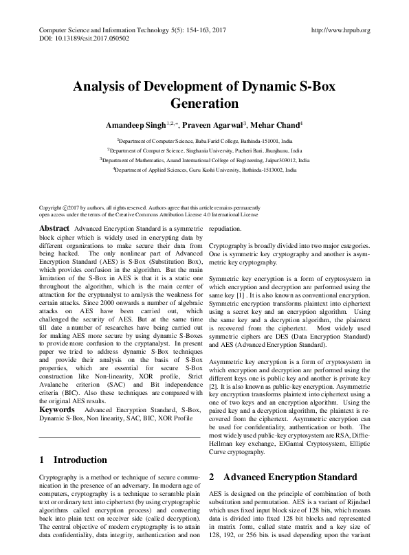 (PDF) Analysis of Development of Dynamic S-Box Generation