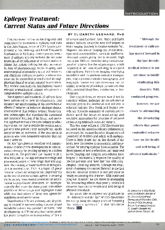 (PDF) Epilepsy Treatment: Current Status and Future Directions