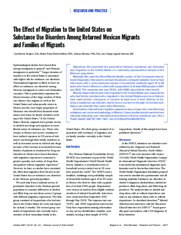 (PDF) The Effect of Migration to the United States on Substance Use ...