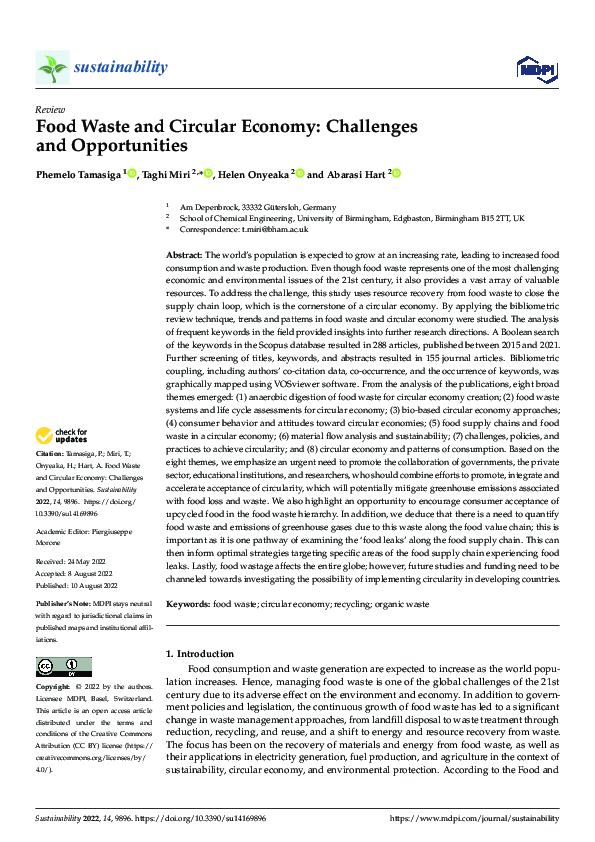 (PDF) Food Waste and Circular Economy: Challenges and Opportunities
