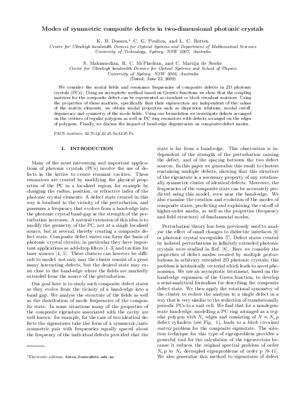 Pdf Modes Of Symmetric Composite Defects In Two Dimensional Photonic