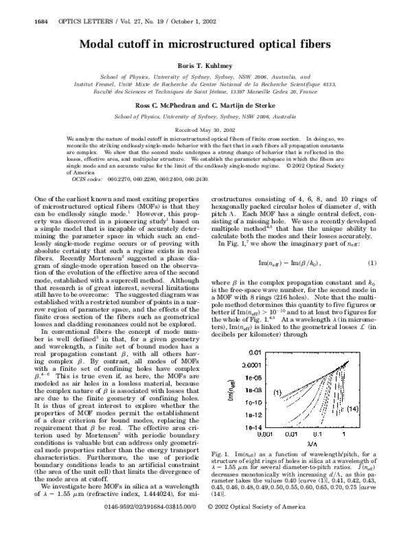 (PDF) Modal cutoff in microstructured optical fibers