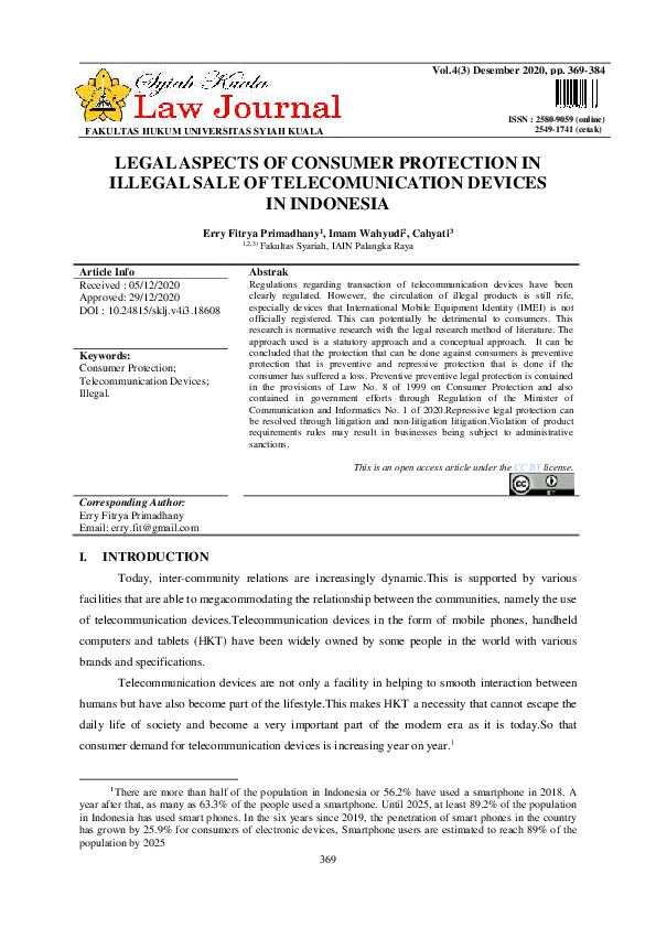 (PDF) Legal Aspects Of Consumer Protection In Illegal Sale Of ...