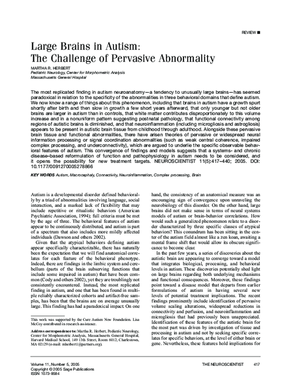 (PDF) Large Brains in Autism: The Challenge of Pervasive Abnormality