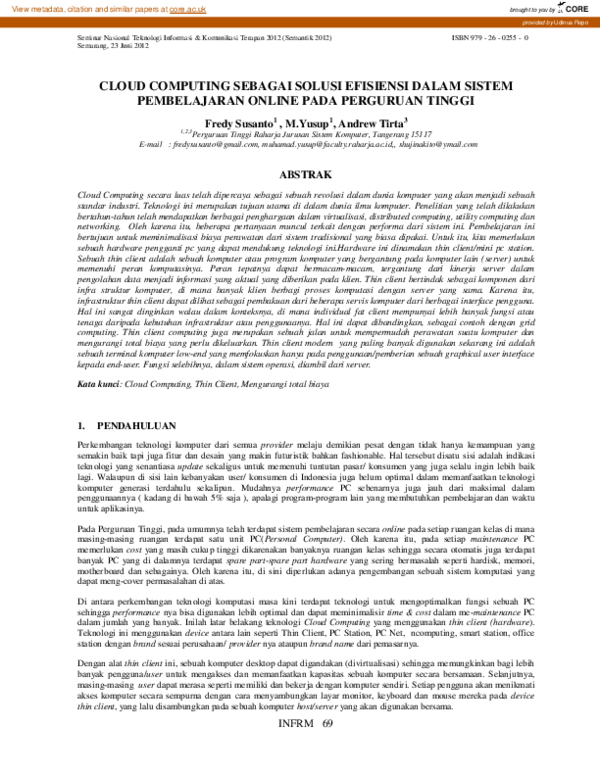 (PDF) Cloud Computing Sebagai Solusi Efisiensi Dalam Sistem Pembelajaran Online Pada Perguruan ...