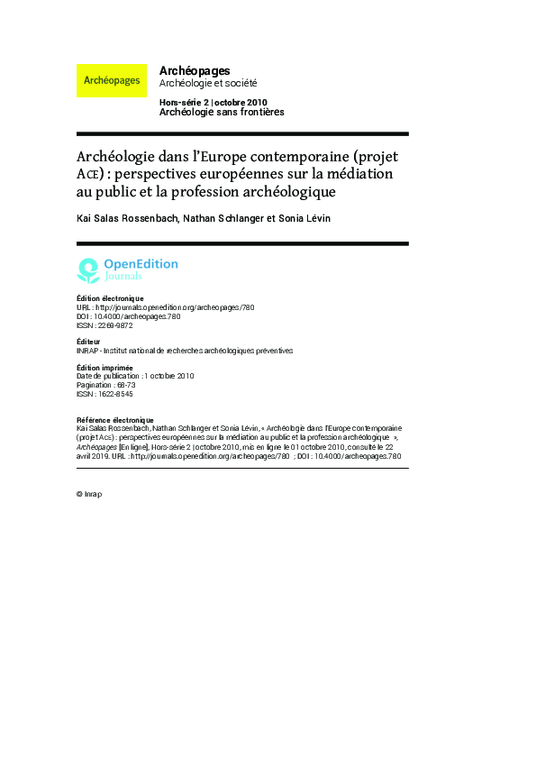 (PDF) Archéologie dans l’Europe contemporaine (projet Ace ...
