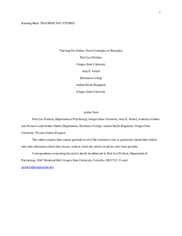 (PDF) Teaching Fat Studies: From Conception to Reception