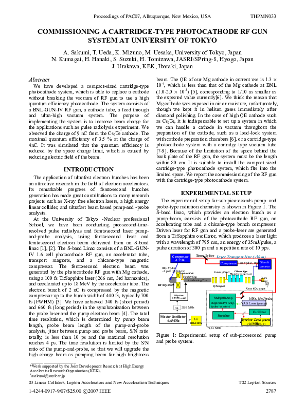 (PDF) Commissioning a cartridge-type photocathode RF gun system at ...