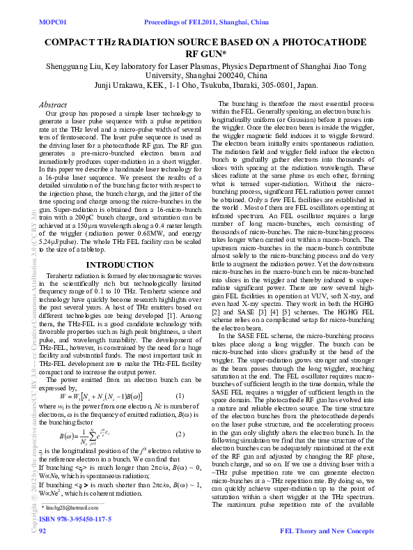 (PDF) Compact THz radiation source based on photocathode RF gun