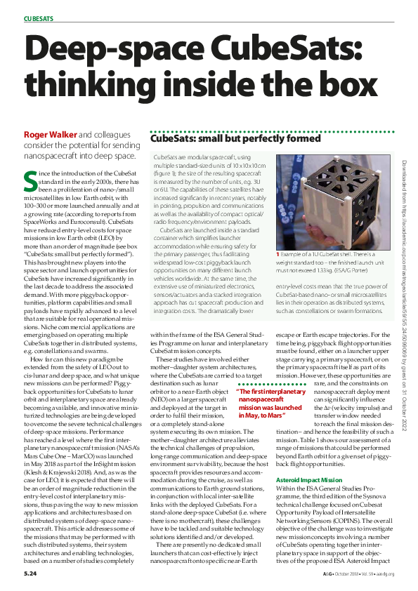 (PDF) Deep-space CubeSats: thinking inside the box