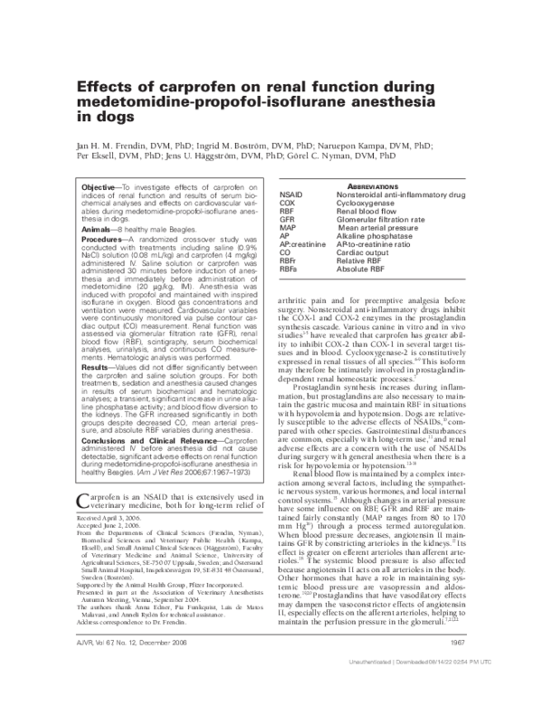 (PDF) Effects of carprofen on renal function during medetomidine ...