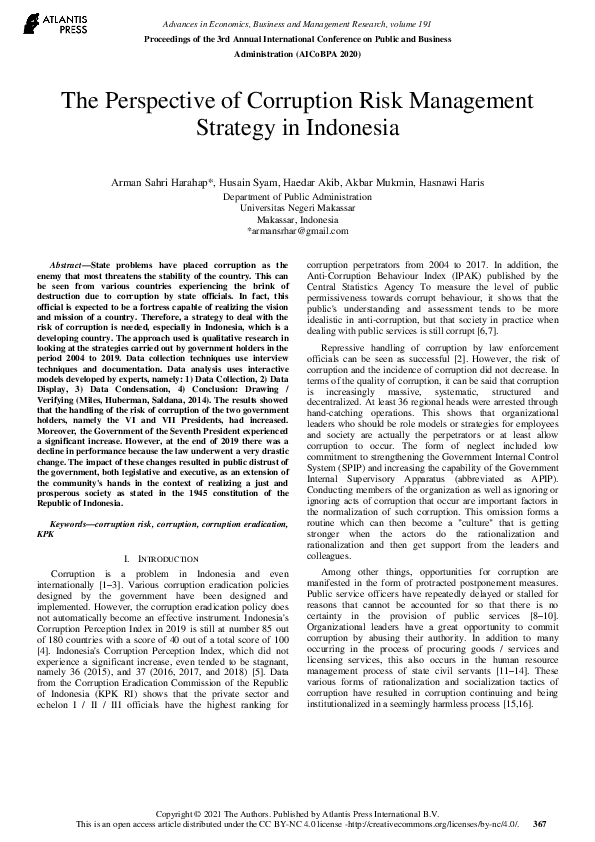 (PDF) The Perspective of Corruption Risk Management Strategy in Indonesia