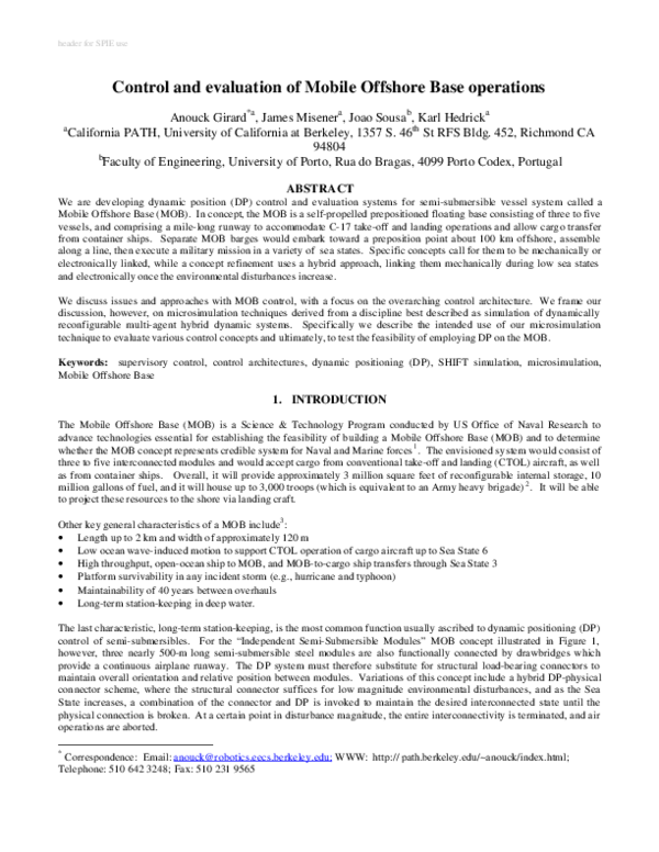 (PDF) Control and evaluation of mobile offshore base operations
