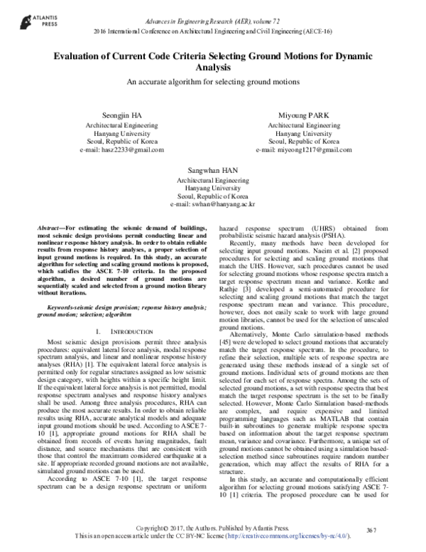(PDF) Evaluation of Current Code Criteria Selecting Ground Motions for ...
