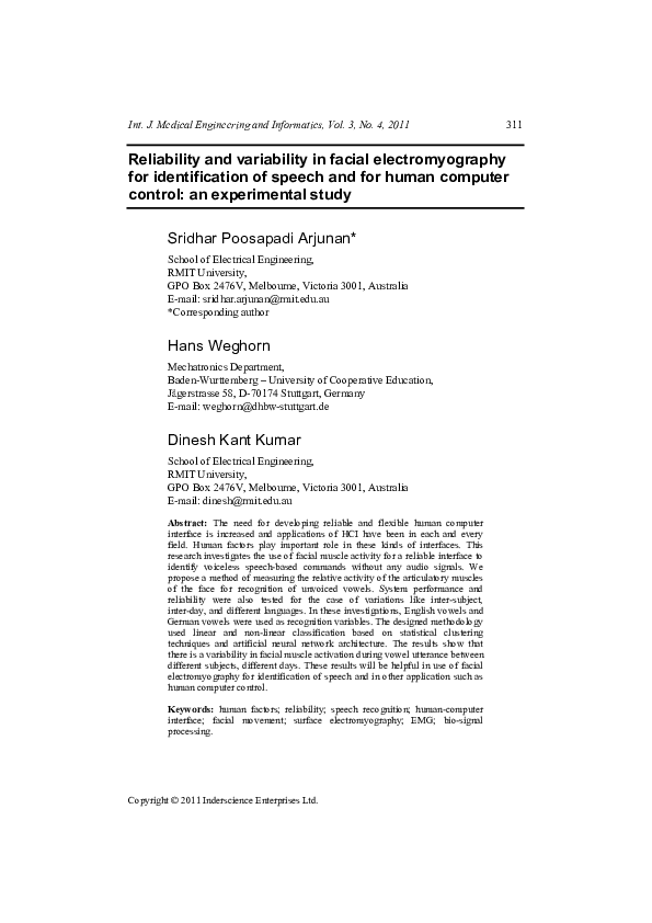 (PDF) Reliability and variability in facial electromyography for identification of speech and ...