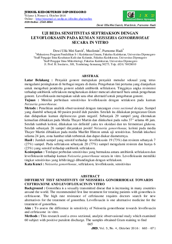 (PDF) Uji Beda Sensitivitas Seftriakson Dengan Levofloksasin Pada Kuman ...