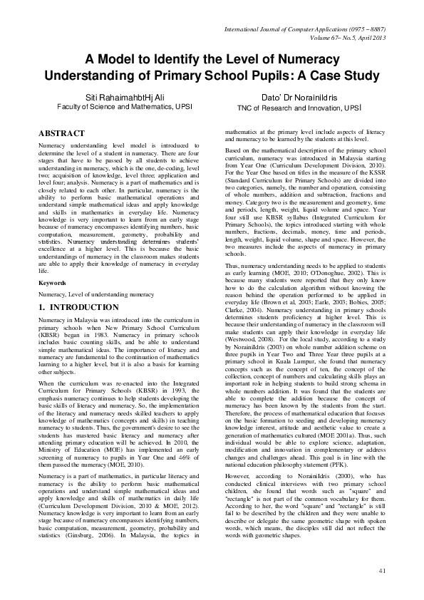(PDF) A Model to Identify the Level of Numeracy Understanding of ...