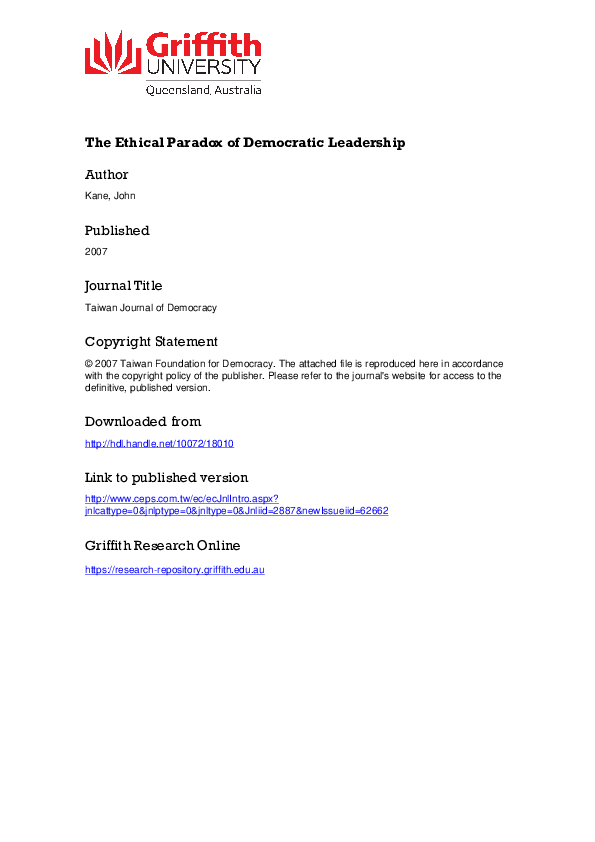 (PDF) The Ethical Paradox of Democratic Leadership