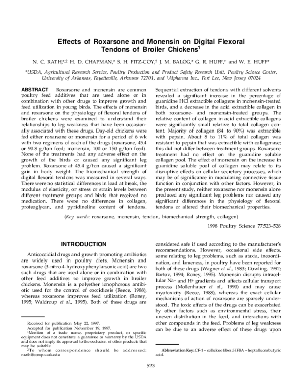 (PDF) Effects of roxarsone and monensin on digital flexoral tendons of ...