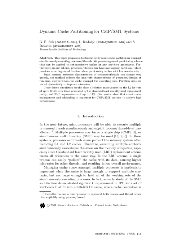 (PDF) Dynamic cache partitioning for cmp/smt systems