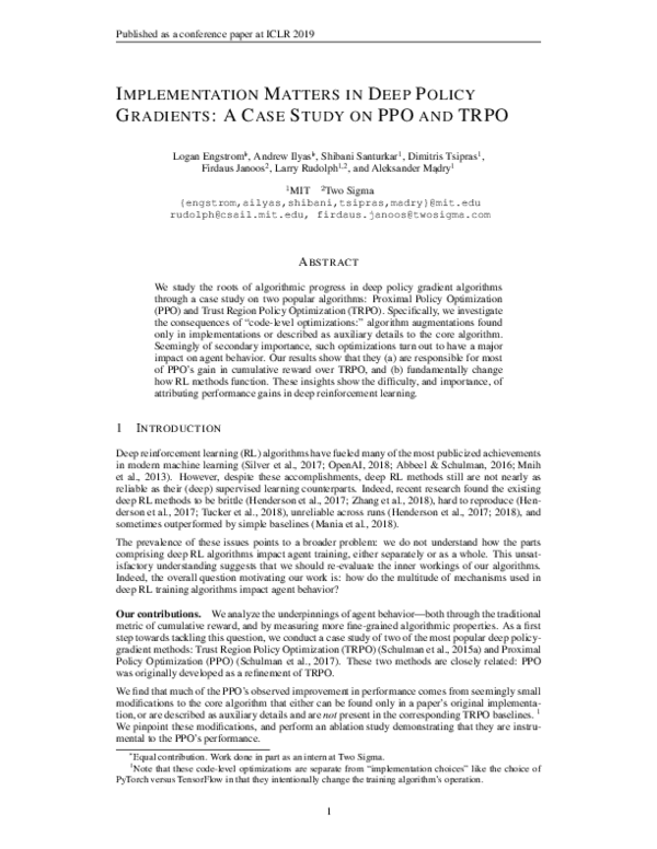 (PDF) Implementation Matters in Deep RL: A Case Study on PPO and TRPO
