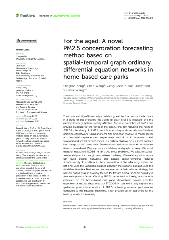(PDF) For the aged: A novel PM2.5 concentration forecasting method based on spatial-temporal ...