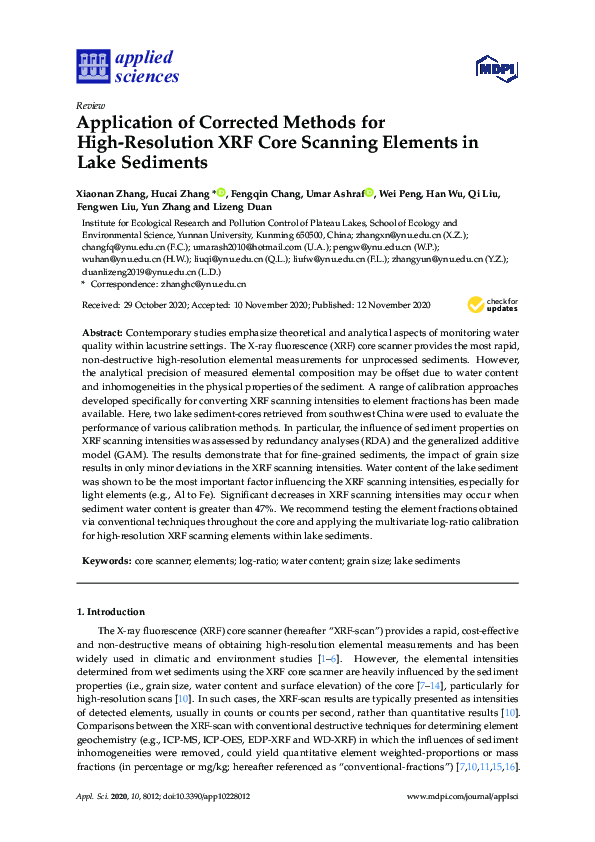 (PDF) Application of Corrected Methods for High-Resolution XRF Core Scanning Elements in Lake ...