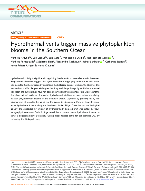 (PDF) Hydrothermal vents trigger massive phytoplankton blooms in the ...