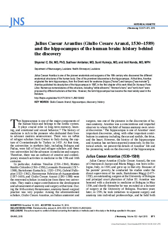 (PDF) Julius Caesar Arantius (Giulio Cesare Aranzi, 1530–1589) and the ...