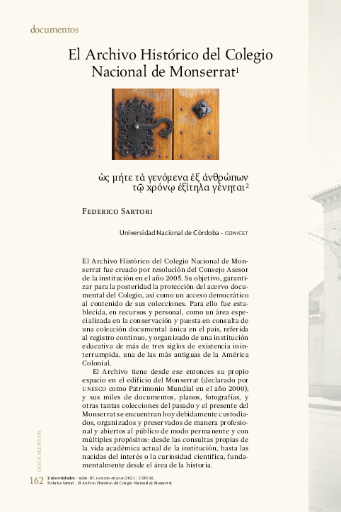(PDF) El Archivo Histórico del Colegio Nacional de Monserrat