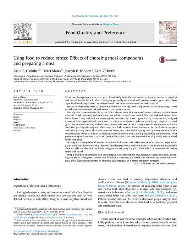 (PDF) Using food to reduce stress: Effects of choosing meal components ...