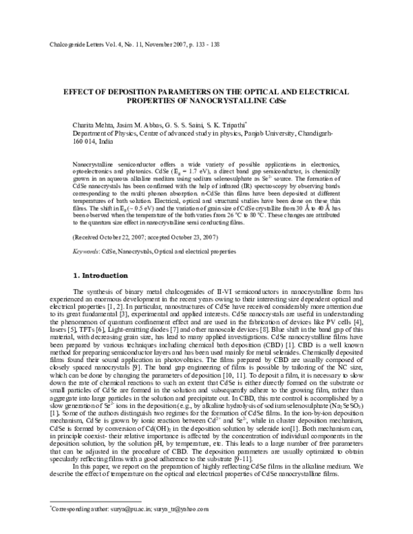 (PDF) Effect of deposition parameters on structural, optical and electrical properties of ...