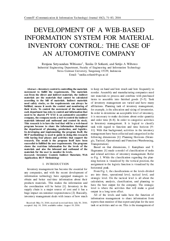 (PDF) Development of A Web-Based Information System for Material Inventory Control: The Case of ...