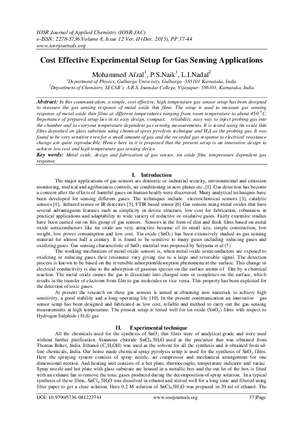 (PDF) Cost Effective Experimental Setup for Gas Sensing Applications