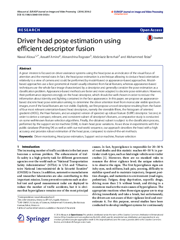 (PDF) Driver head pose estimation using efficient descriptor fusion (PDF) Driver head pose estimation using efficient descriptor fusion