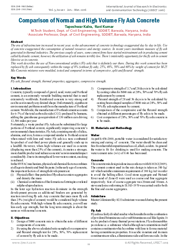 (PDF) Comparison of Normal and High Volume Fly Ash Concrete | i tech - Academia.edu