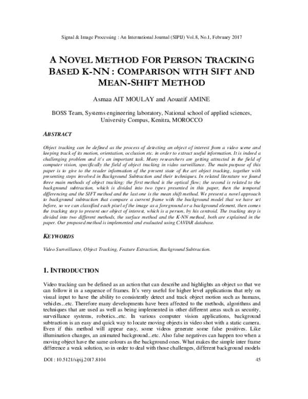 Pdf A Novel Method For Person Tracking Based K Nn Comparison With Sift And Mean Shift Method