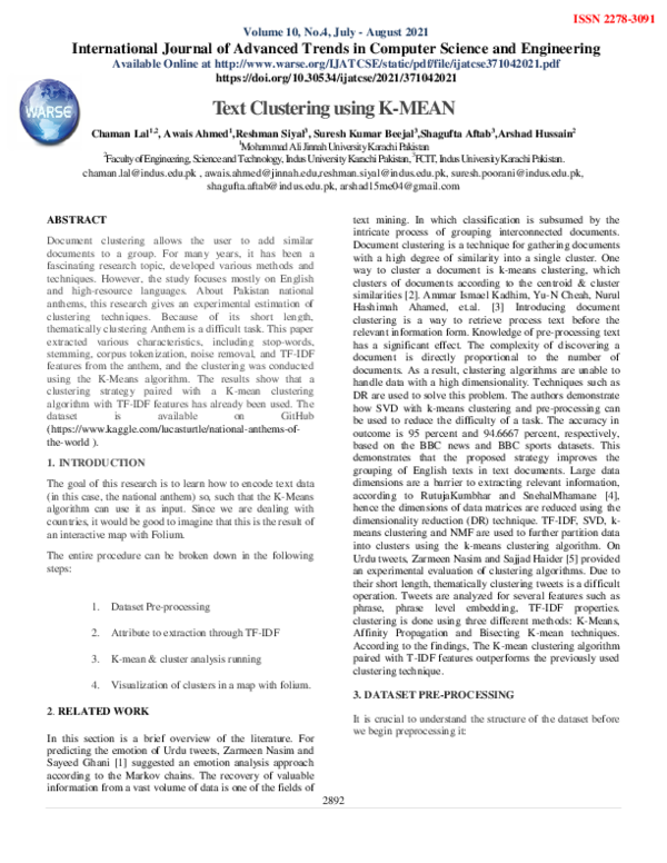 (PDF) Text Clustering using K-MEAN