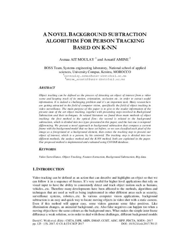 Pdf A Novel Background Subtraction Algorithm For Person Tracking Based On K Nn
