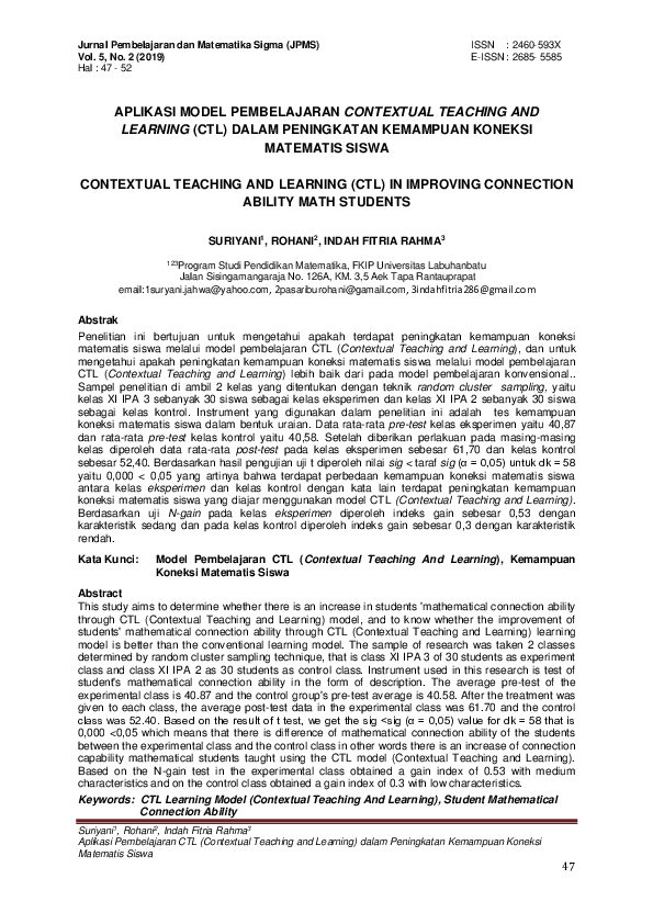 (PDF) Aplikasi Model Pembelajaran Contextual Teaching and Learning (CTL) dalam Peningkatan ...