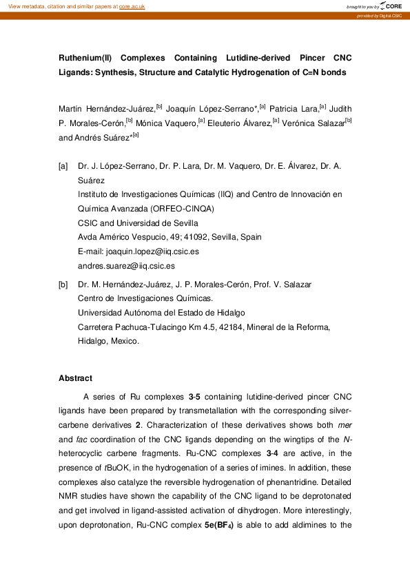 (PDF) Ruthenium(II) Complexes Containing Lutidine-Derived Pincer CNC Ligands: Synthesis ...