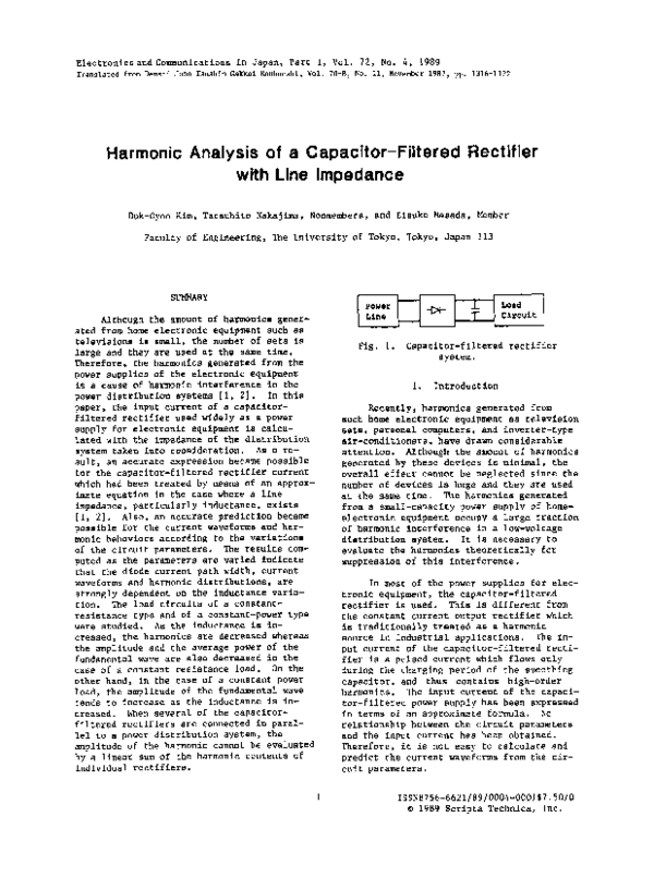 (PDF) Harmonic analysis of a capacitor-filtered rectifier with line impedance