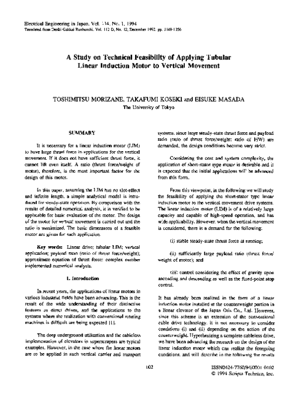 (PDF) A study on technical feasibility of applying tubular linear induction motor to vertical ...