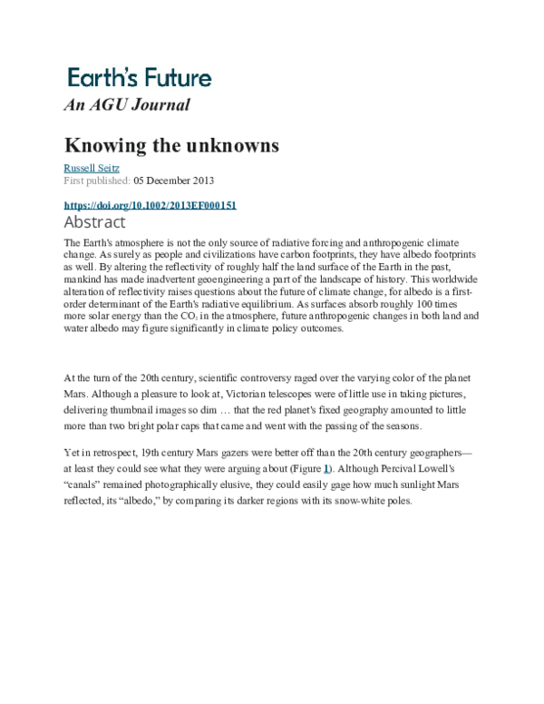 (DOC) Earth's Future Knowing the unknowns