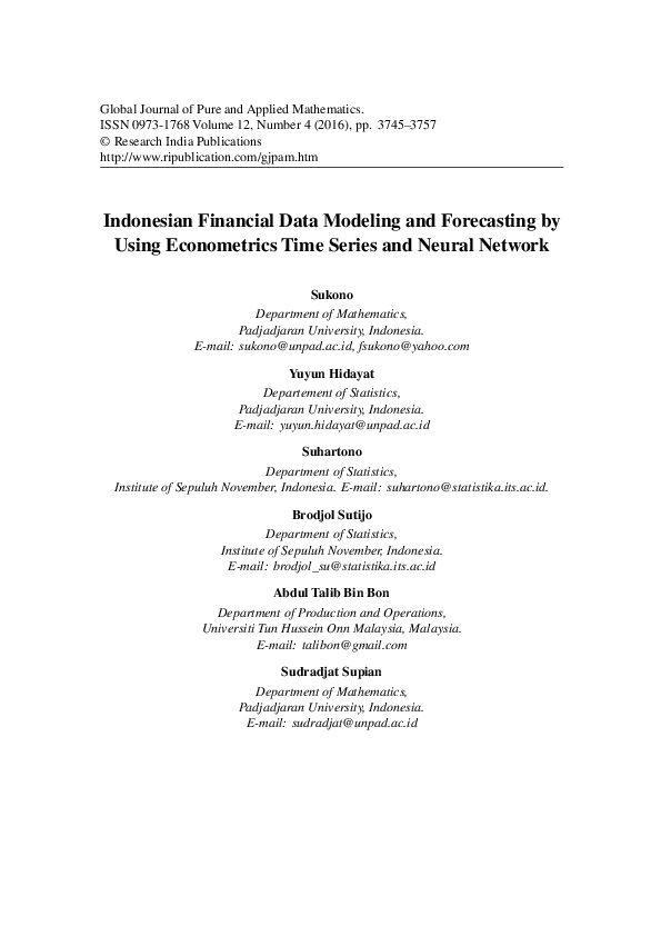 Pdf Indonesian Financial Data Modeling And Forecasting By Using