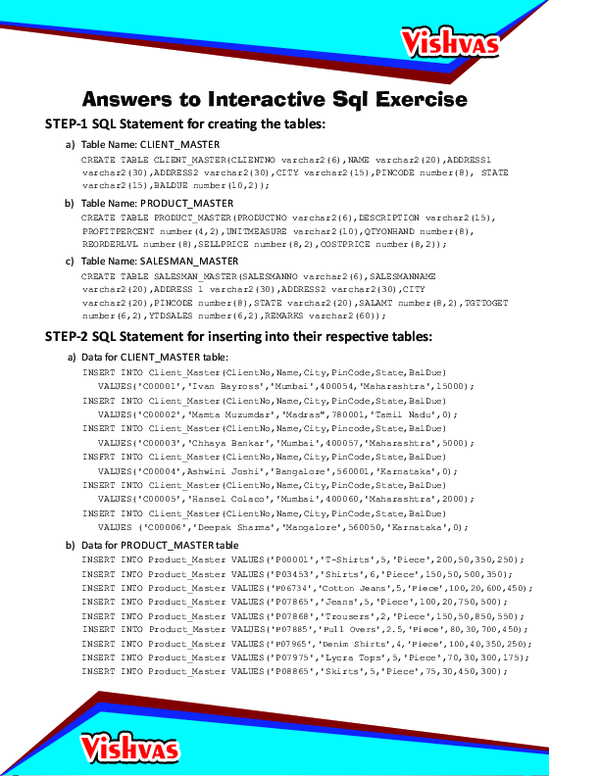(PDF) STEP-1 SQL Statement for crea ng the tables: a) Table Name ...