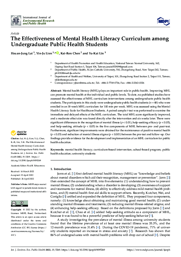(PDF) The Effectiveness of Mental Health Literacy Curriculum among ...