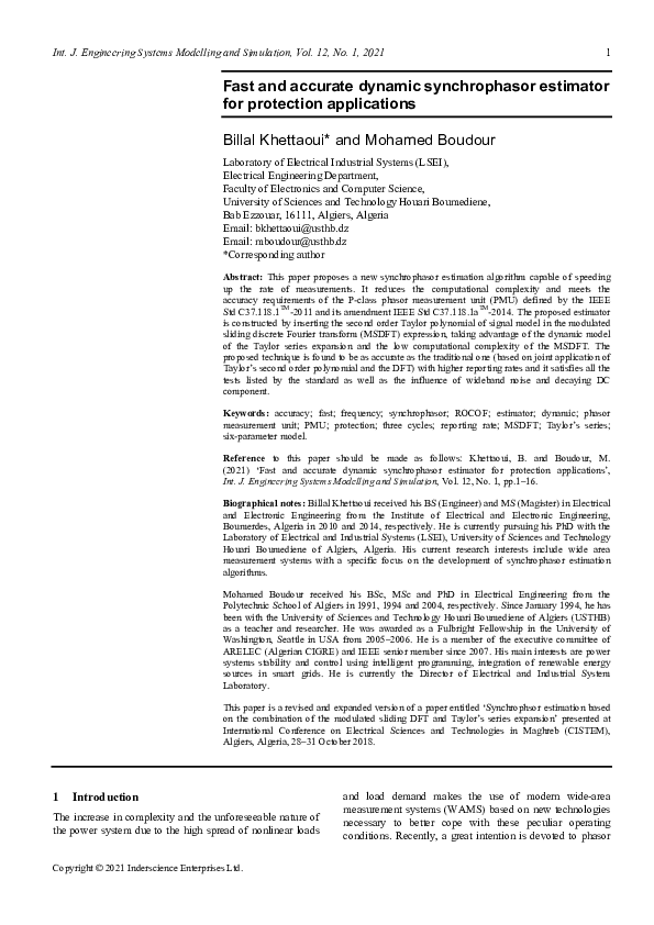 Pdf Fast And Accurate Dynamic Synchrophasor Estimator For Protection Applications 1733