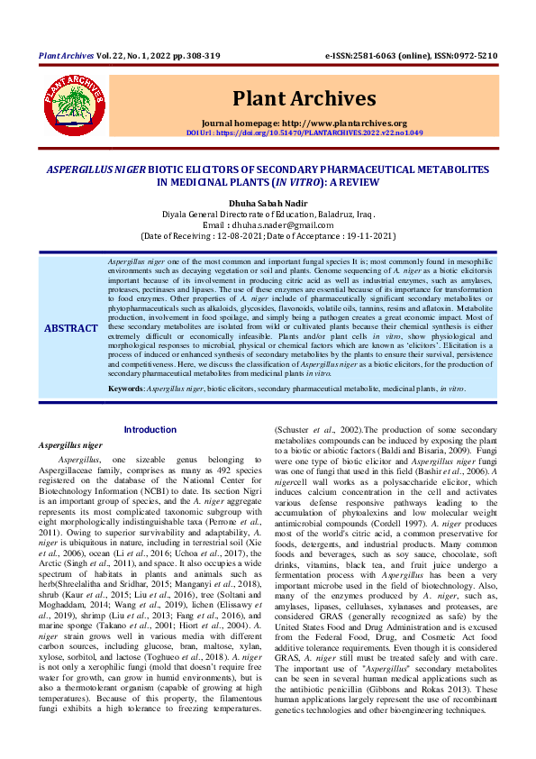 (PDF) Aspergillus Niger Biotic Elicitors of Secondary Pharmaceutical ...