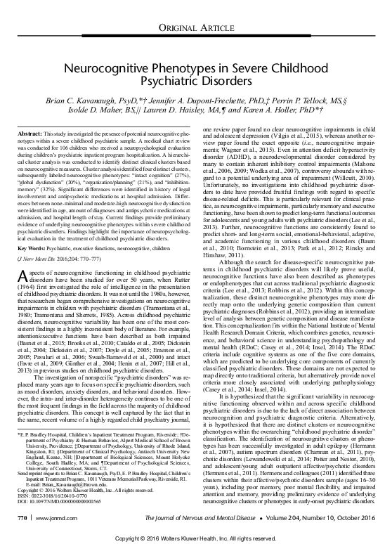 (PDF) Neurocognitive Phenotypes in Severe Childhood Psychiatric Disorders